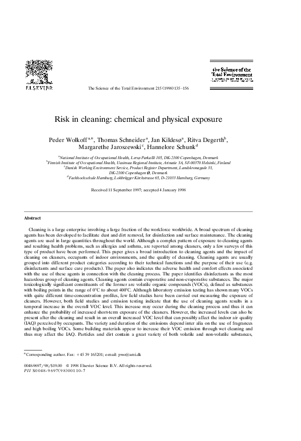 (PDF) Risk in cleaning: chemical and physical exposure