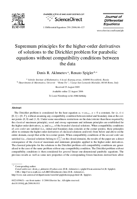 (PDF) Supremum principles for the higher-order derivatives of solutions to the Dirichlet problem ...