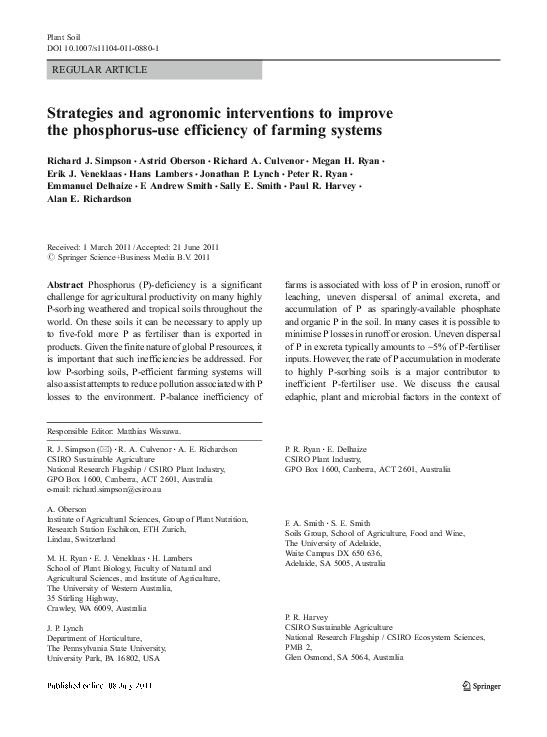 (PDF) Strategies and agronomic interventions to improve the phosphorus ...