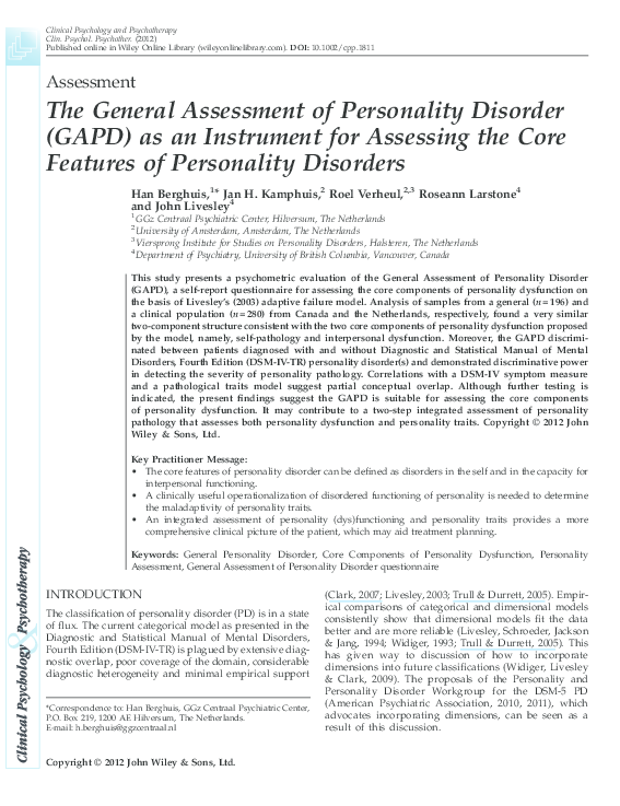 (PDF) The General Assessment of Personality Disorder (GAPD) as an ...