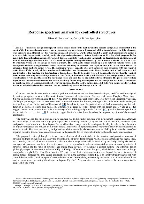 (PDF) Response spectrum analysis for controlled structures