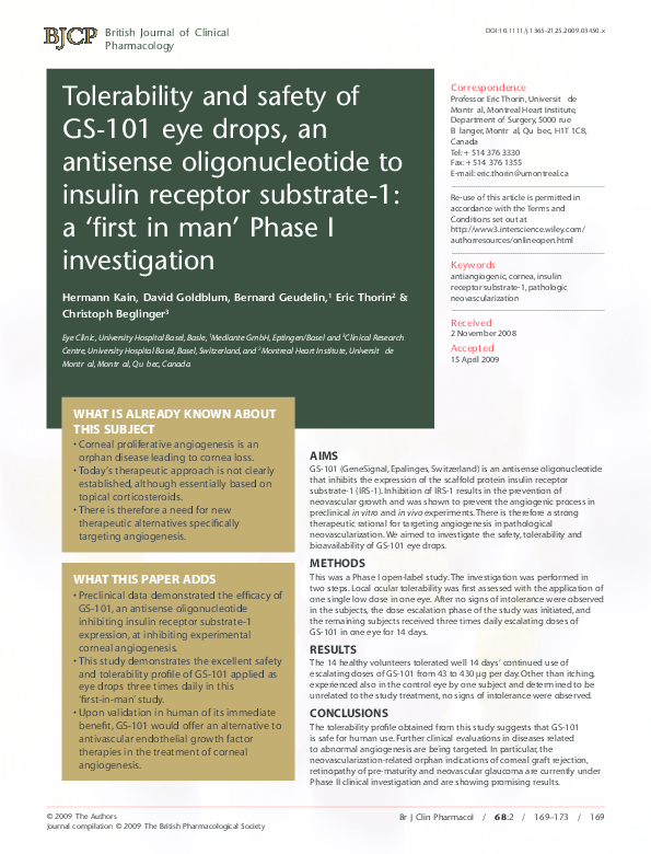 (PDF) Tolerability and safety of GS-101 eye drops, an antisense ...