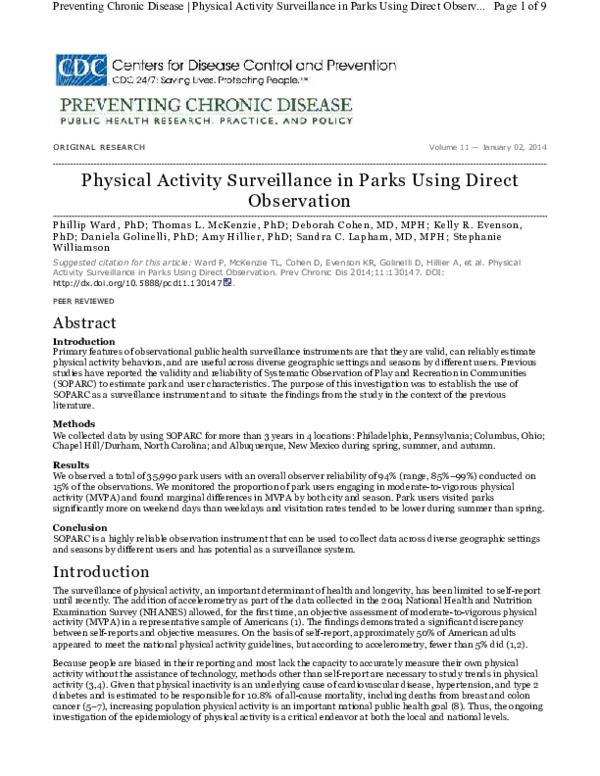 (PDF) Physical activity surveillance in parks using direct observation