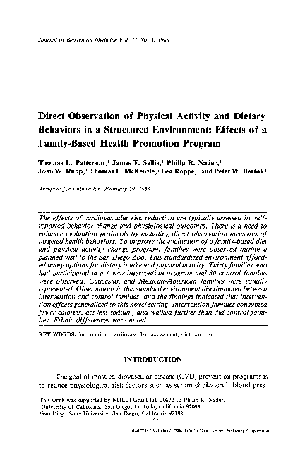 (PDF) Direct observation of physical activity and dietary behaviors in ...