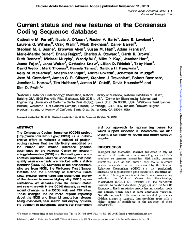 Pdf Current Status And New Features Of The Consensus Coding Sequence Database
