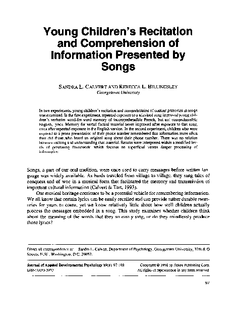 (PDF) Young children's recitation and comprehension of information ...