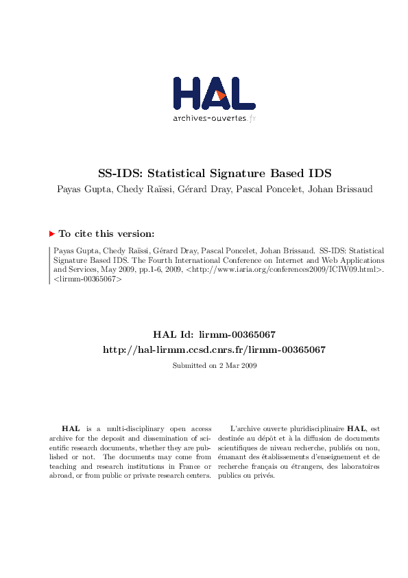 (PDF) SS-IDS: Statistical Signature Based IDS