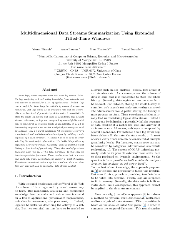 Pdf Multidimensional Data Stream Summarization Using Extended Tilted Time Windows