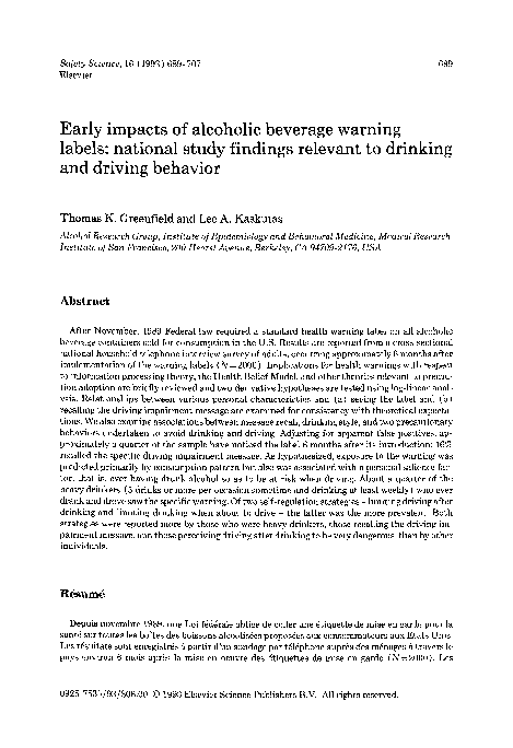 (PDF) Early impacts of alcoholic beverage warning labels: national ...