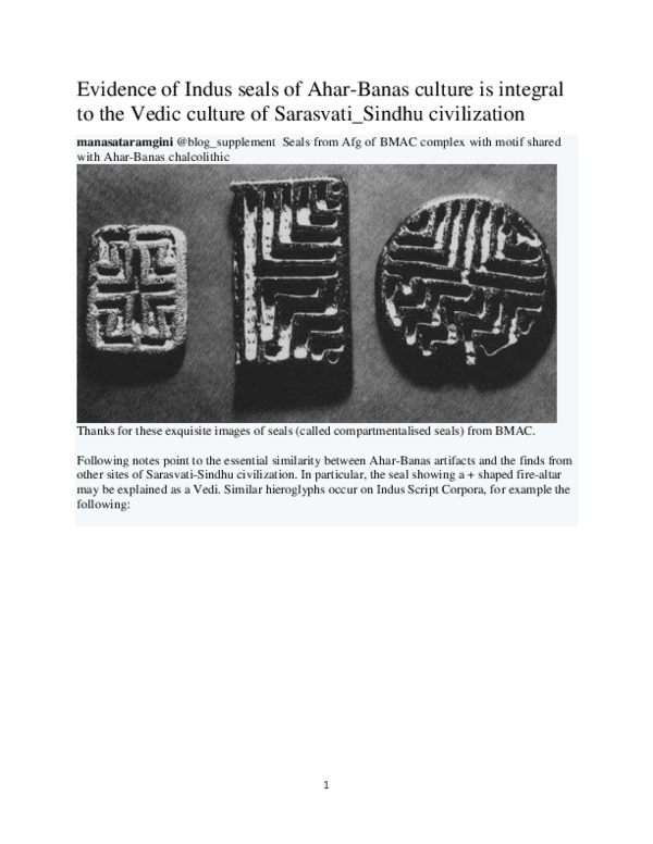 (PDF) Evidence of Indus seals of Ahar-Banas culture is integral to the ...