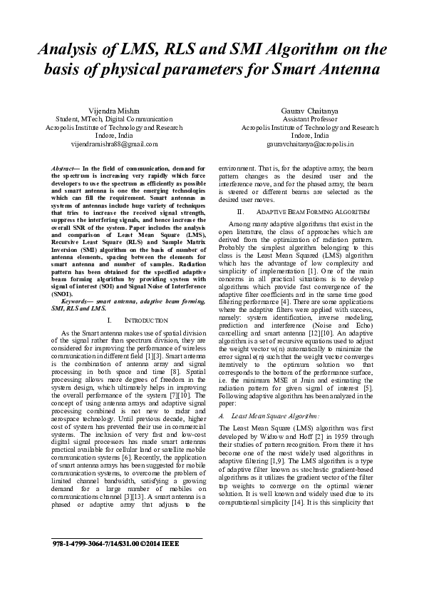 Pdf Analysis Of Lms Rls And Smi Algorithm On The Basis Of Physical