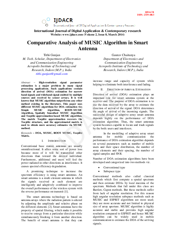 (PDF) Comparative Analysis of MUSIC Algorithm in Smart Antenna