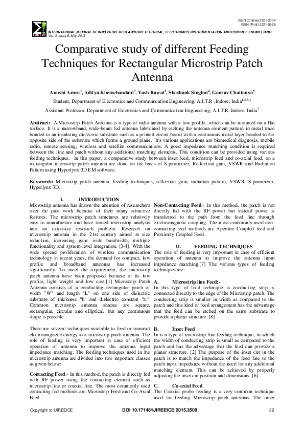 (PDF) Comparative study of different Feeding Techniques for Rectangular Microstrip Patch Antenna
