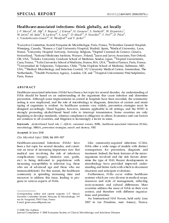 (PDF) Healthcare-associated infections: think globally, act locally