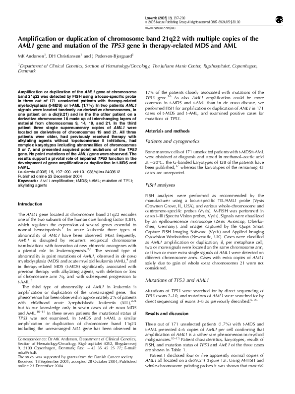 (PDF) Amplification or duplication of chromosome band 21q22 with ...