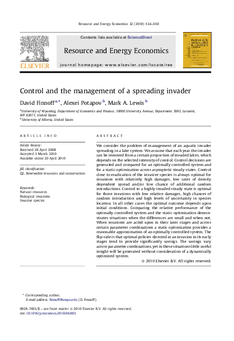 (PDF) Control and the management of a spreading invader