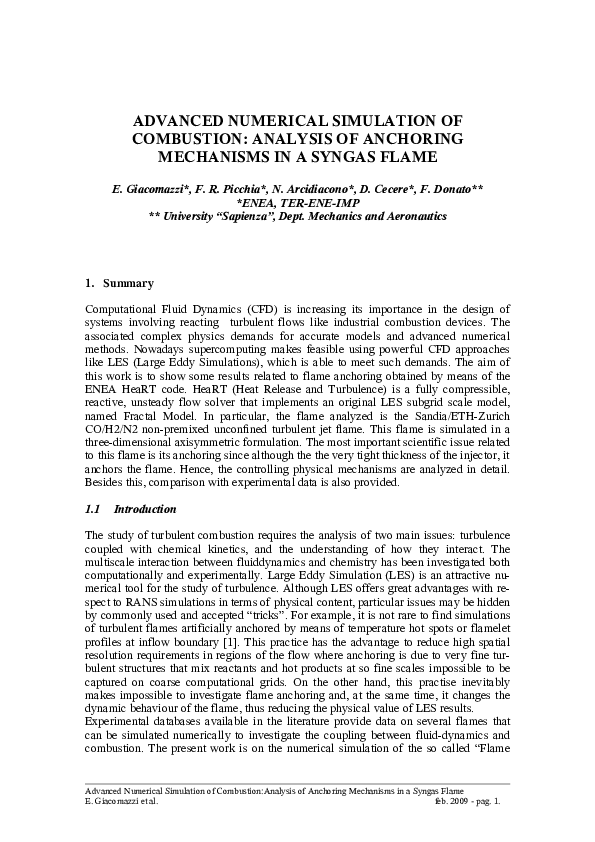 (PDF) Advanced Numerical Simulation of Combustion: Analysis of Anchoring Mechanisms in a Syngas ...