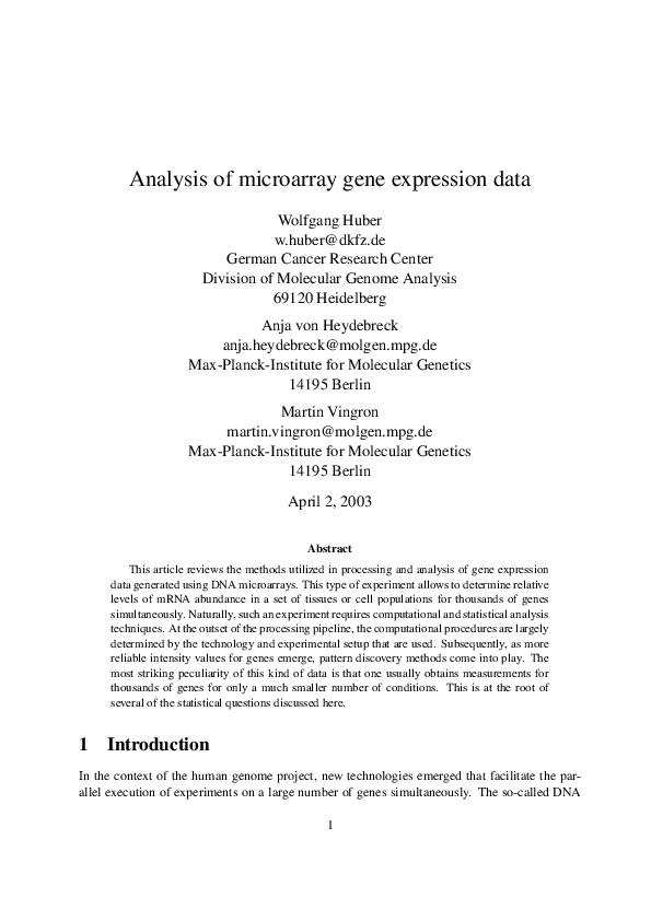 (PDF) Analysis of Microarray Gene Expression Data