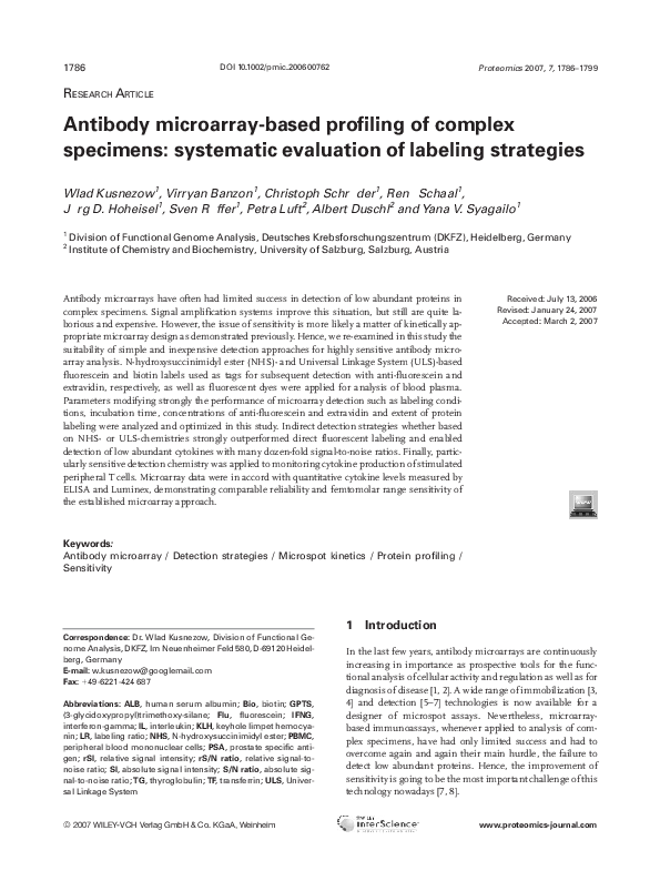 (PDF) Antibody microarray-based profiling of complex specimens: systematic evaluation of ...