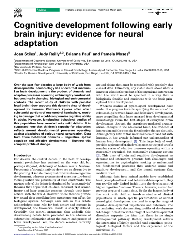 (PDF) Cognitive development following early brain injury: evidence for ...