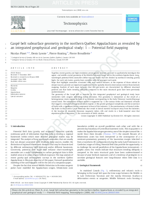 (PDF) Gaspé belt subsurface geometry in the northern Québec ...