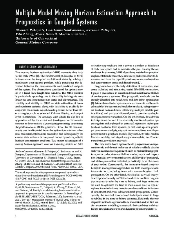 (PDF) Multiple model moving horizon estimation approach to prognostics in coupled systems