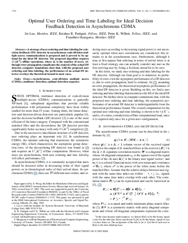(PDF) Optimal user ordering and time labeling for ideal decision feedback detection in ...