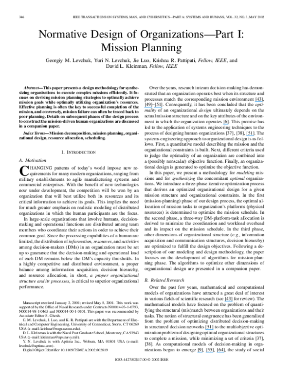 (PDF) Normative design of organizations. I. Mission planning