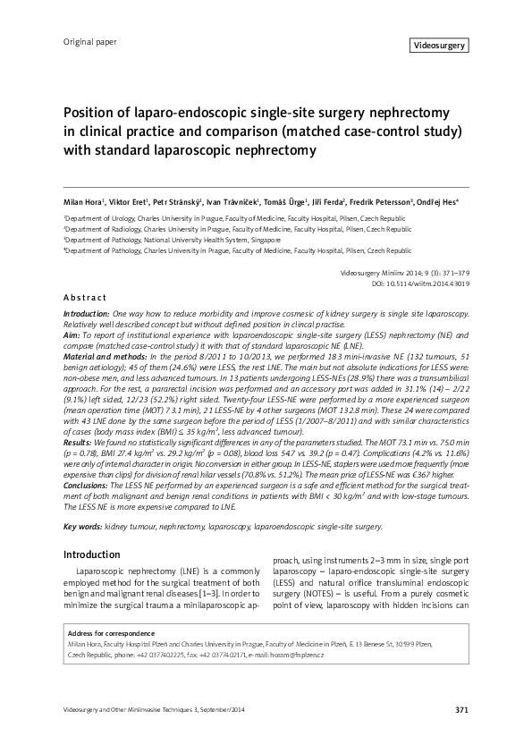 (PDF) Position of laparo-endoscopic single-site surgery nephrectomy in ...