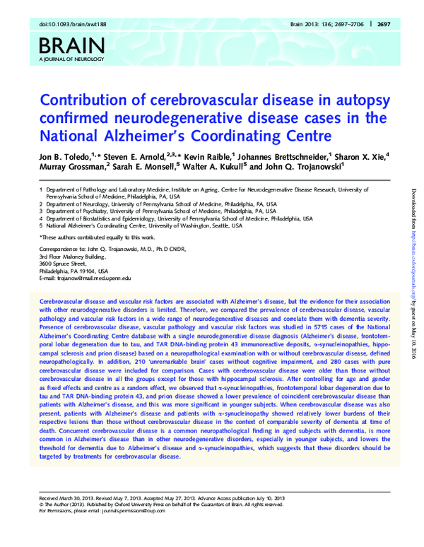 (PDF) Contribution of cerebrovascular disease in autopsy confirmed ...