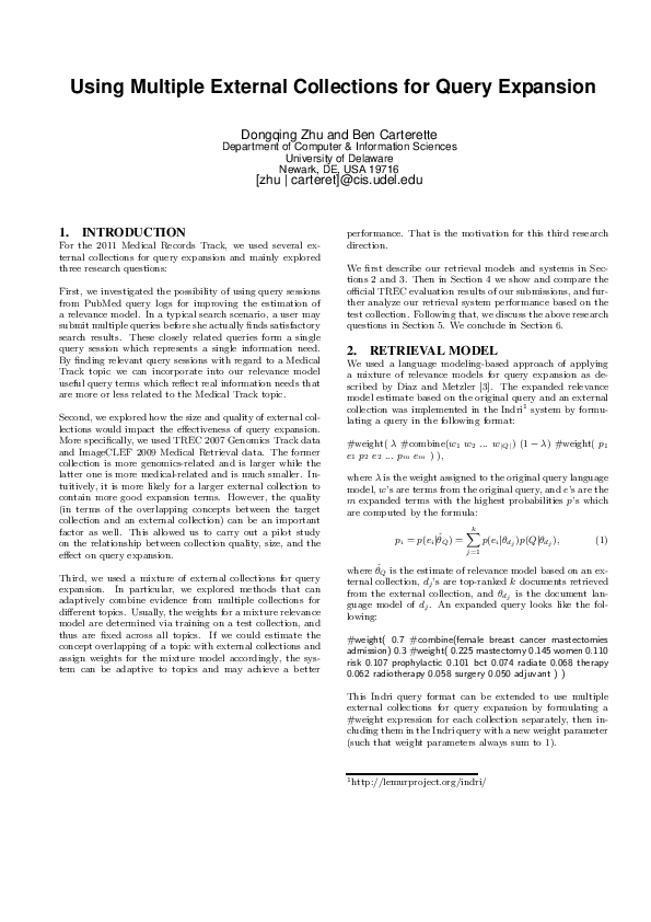 (PDF) Using Multiple External Collections for Query Expansion