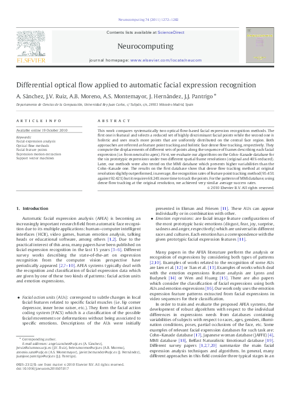 (PDF) Differential optical flow applied to automatic facial expression recognition