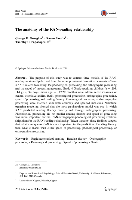 (PDF) The anatomy of the RAN-reading relationship