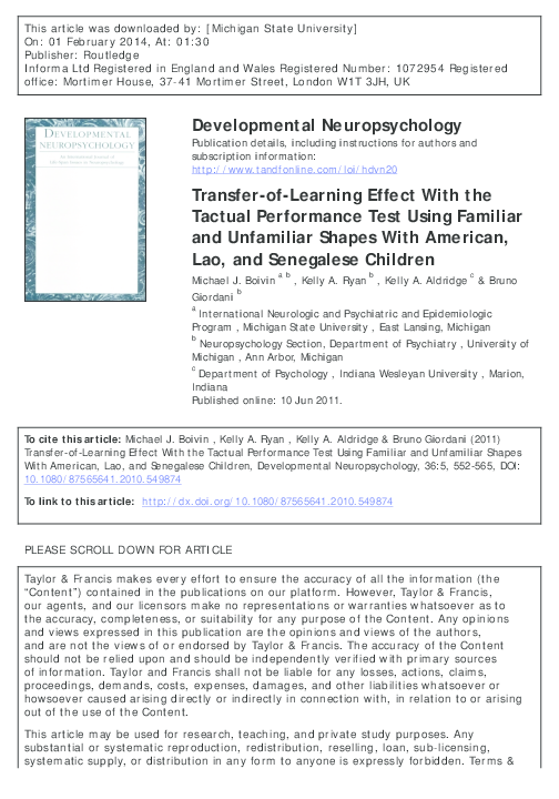 (PDF) Transfer-of-Learning Effect With the Tactual Performance Test ...