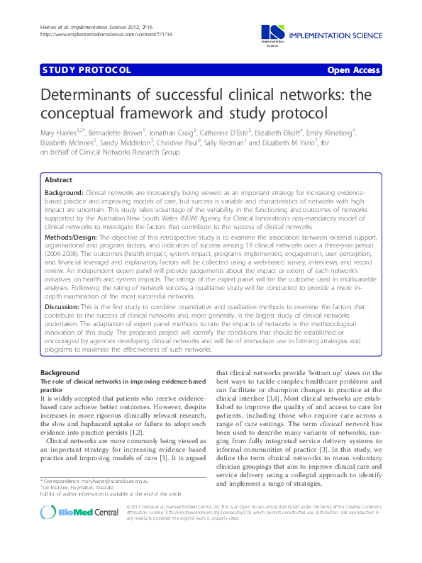 (PDF) Determinants of successful clinical networks: the conceptual ...
