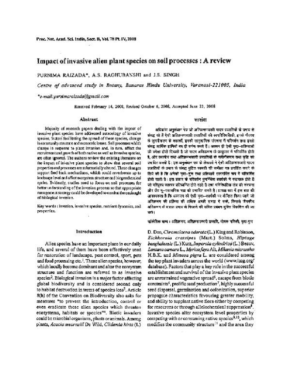 (PDF) Impact of invasive alien plant species on soil processes: a review
