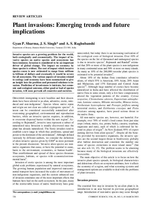 (PDF) Plant invasions: emerging trends and future implications