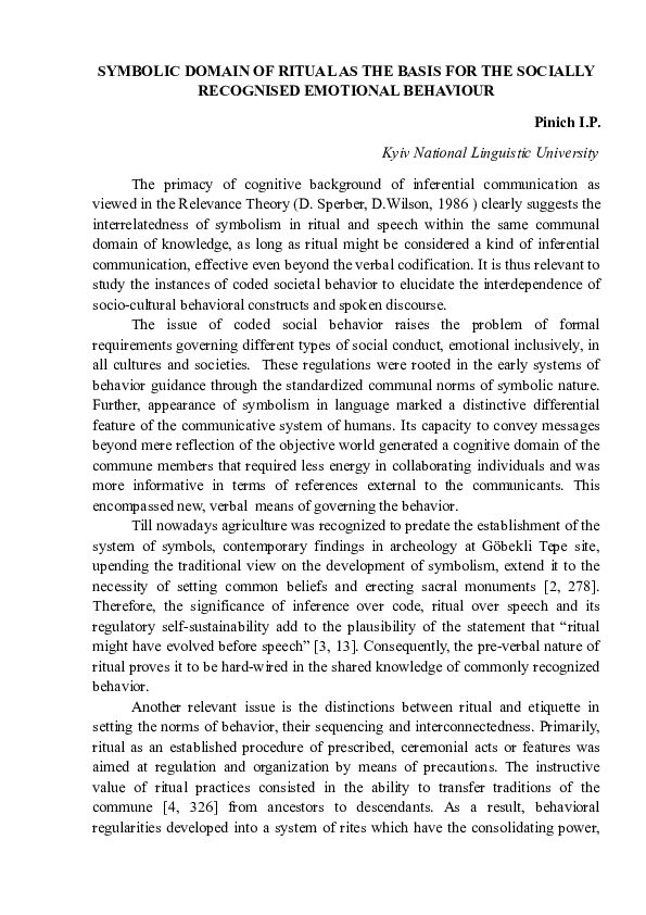 (DOC) SYMBOLIC DOMAIN OF RITUAL AS THE BASIS FOR THE SOCIALLY ...