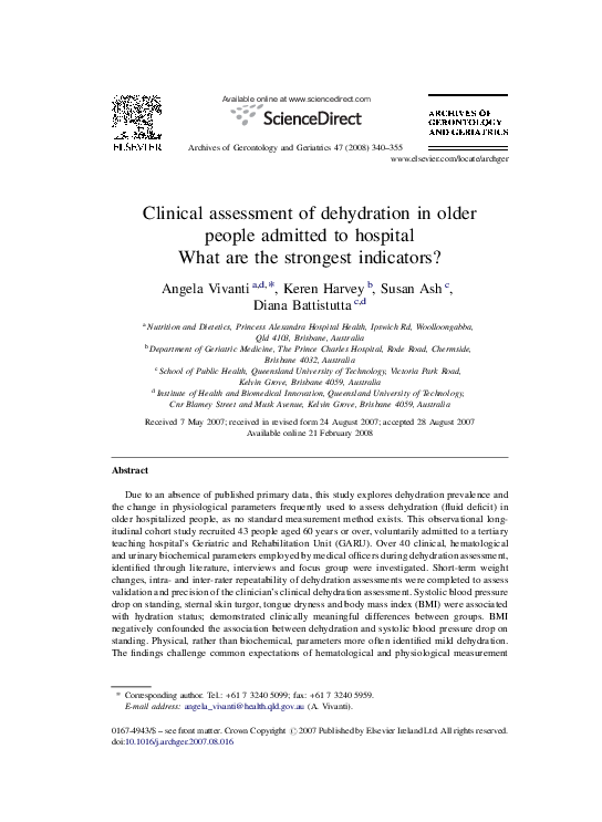 (PDF) Clinical assessment of dehydration in older people admitted to ...