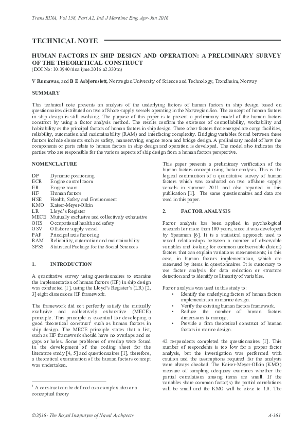 (PDF) HUMAN FACTORS IN SHIP DESIGN AND OPERATION: A PRELIMINARY SURVEY ... (PDF) HUMAN FACTORS IN SHIP DESIGN AND OPERATION: A PRELIMINARY SURVEY ...