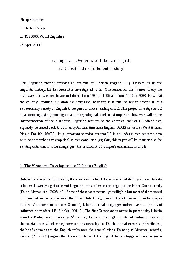 (DOC) A Linguistic Investigation of Liberian English in the Context of ...