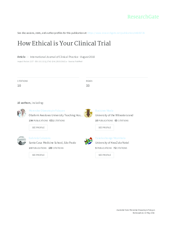 (PDF) How Ethical is Your Clinical Trial