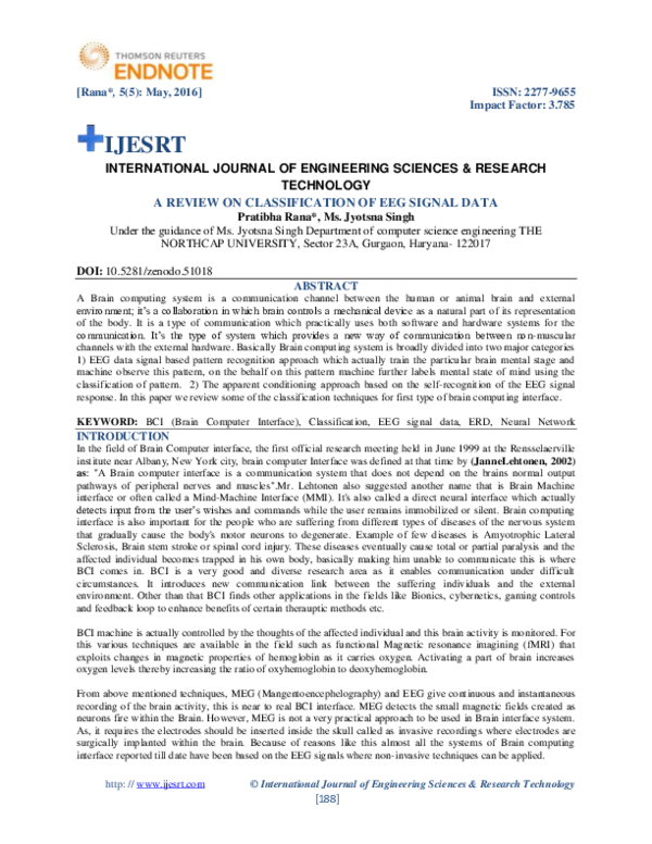 (PDF) A REVIEW ON CLASSIFICATION OF EEG SIGNAL DATA (PDF) A REVIEW ON CLASSIFICATION OF EEG SIGNAL DATA