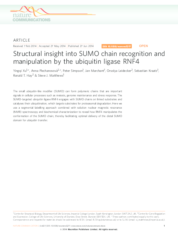 (PDF) Structural insight into SUMO chain recognition and manipulation ...