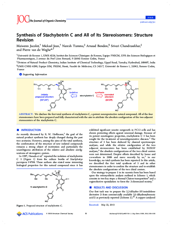 (PDF) Synthesis of Stachybotrin C and All of Its Stereoisomers: Structure Revision
