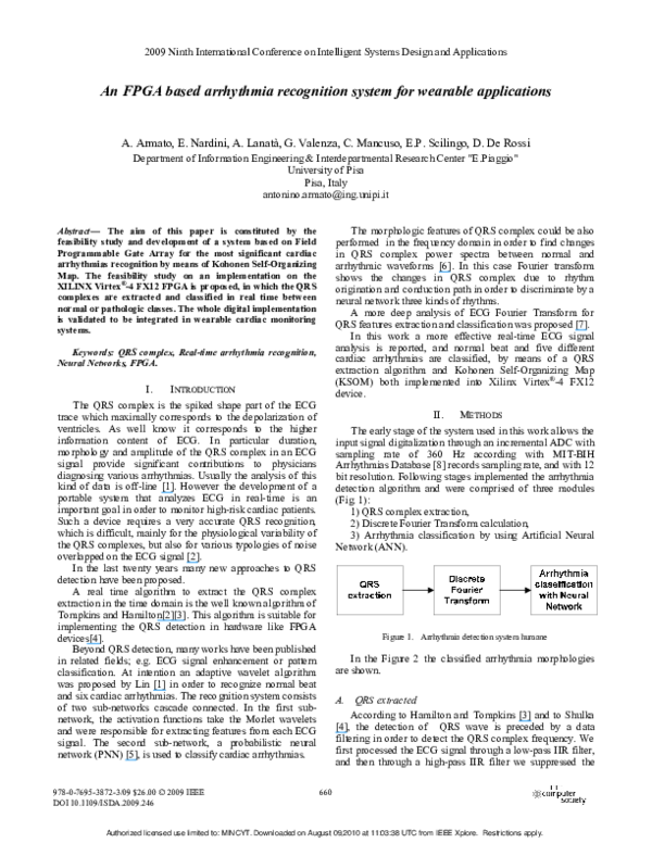 (PDF) An FPGA Based Arrhythmia Recognition System for Wearable Applications