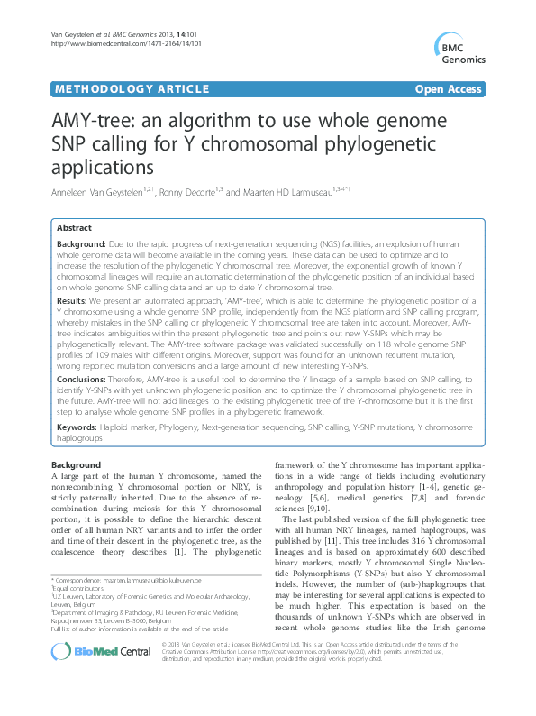 (PDF) AMY-tree: an algorithm to use whole genome SNP calling for Y chromosomal phylogenetic ...