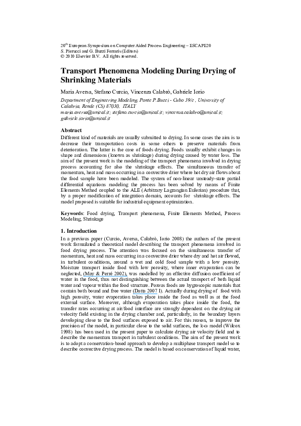 (PDF) Transport Phenomena Modeling During Drying of Shrinking Materials