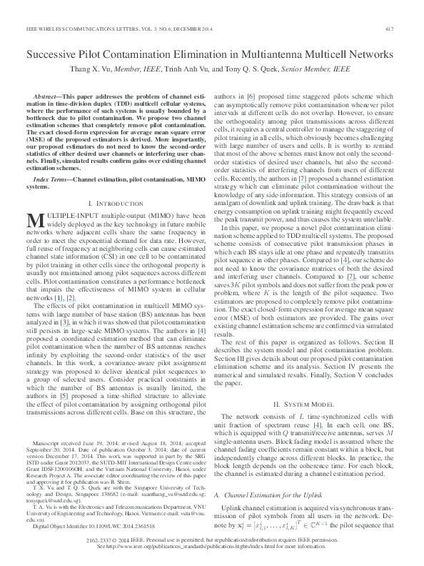 (PDF) Successive Pilot Contamination Elimination in Multiantenna Multicell Networks