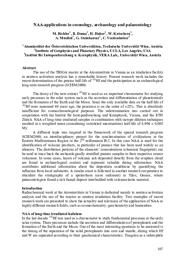 (PDF) NAA-applications in cosmology, archaeology and palaeontology